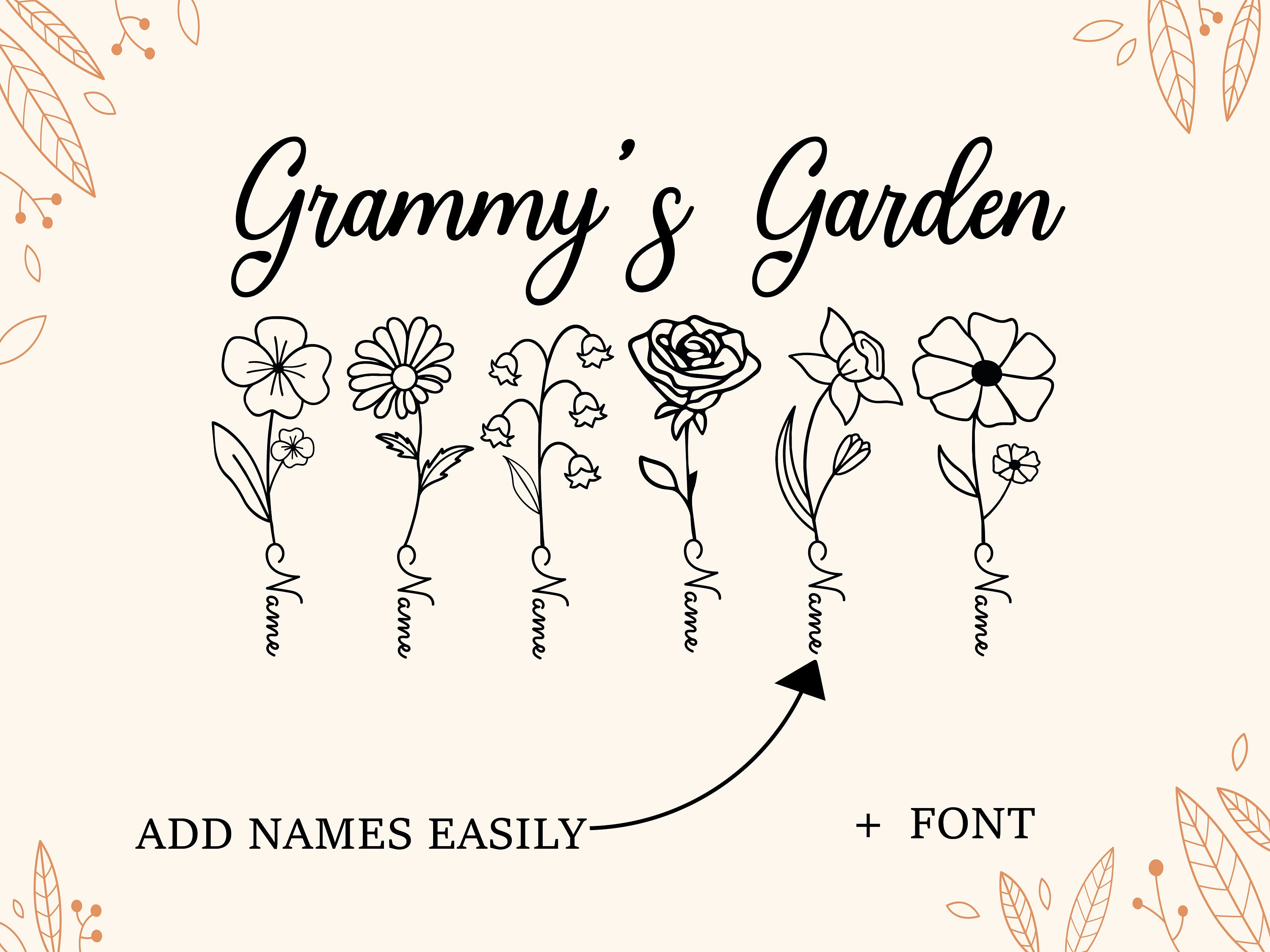 Bundle Personalized Grandma's Garden Svg, Birth Month Flowers Clipart ...