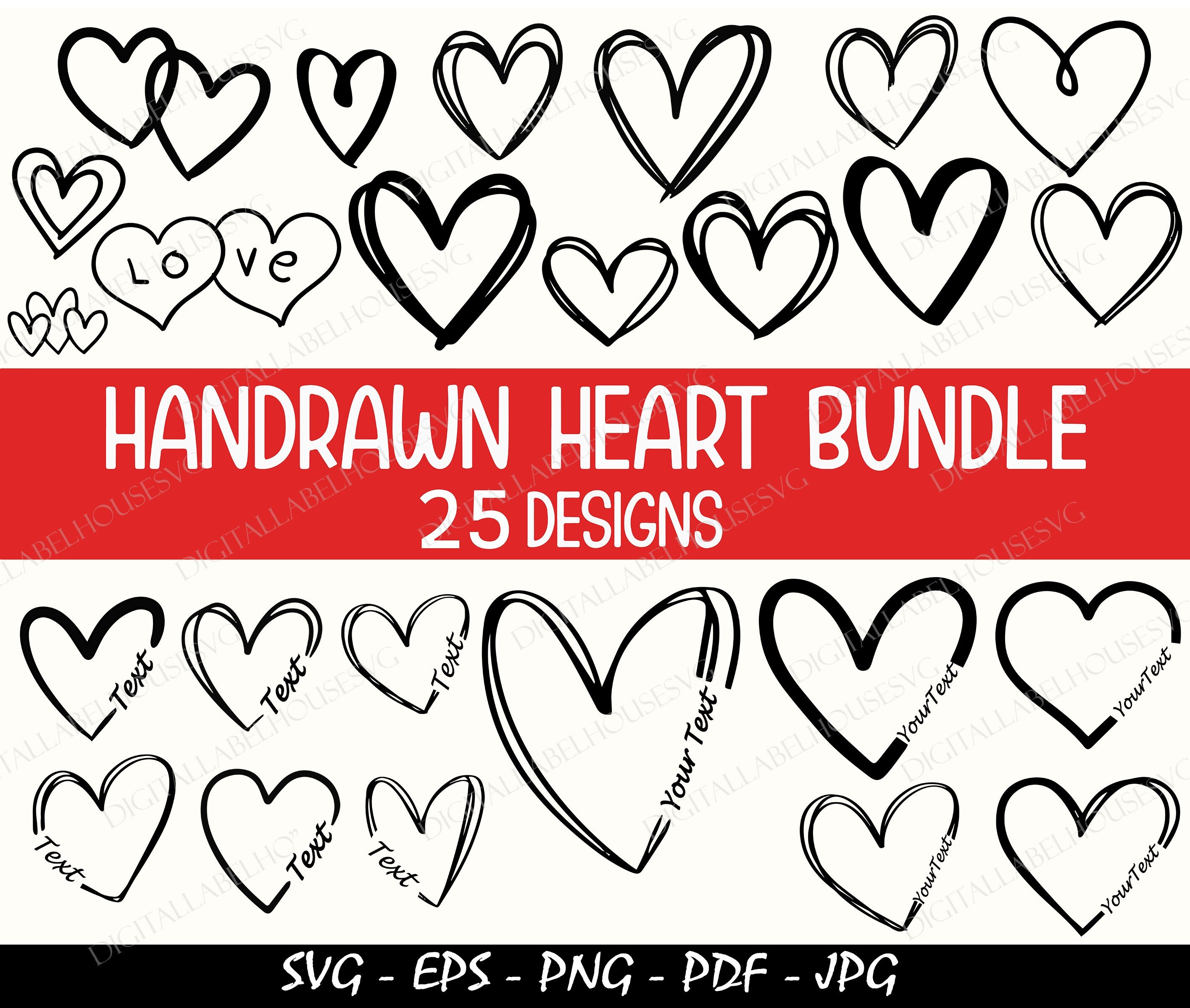 Doodle Heart SVG Bundle, Heart SVG Bundle, Sketch, Hand-drawn Heart Svg ...