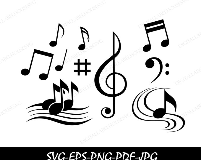 Musical Notes SVG, DXF, Music Clipart, Cutting, Musical Notes Vector ...