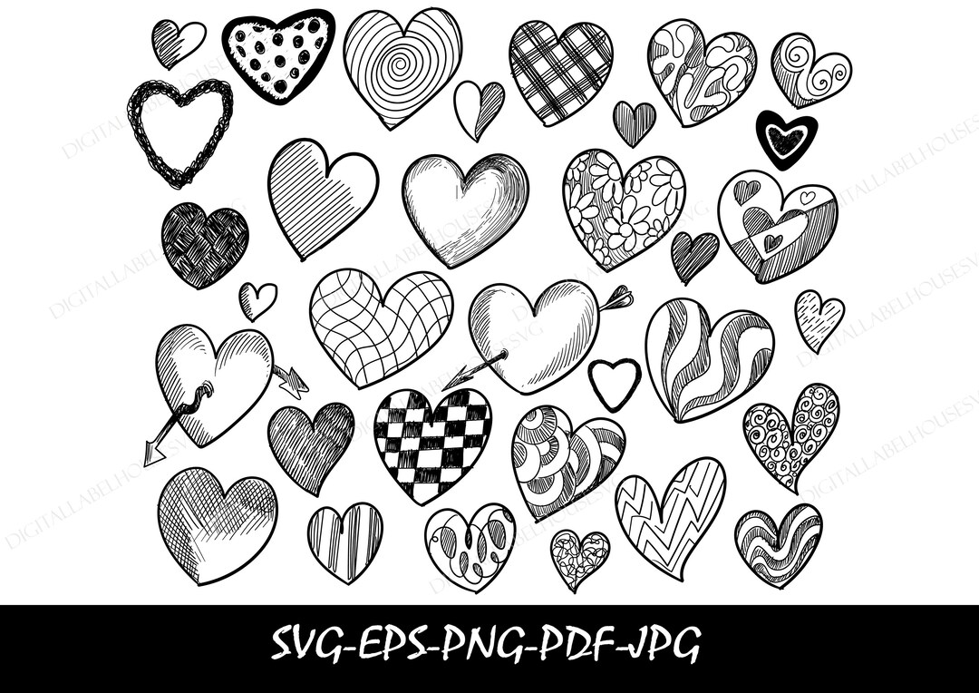 HEART Bundel SVG, HEART Doodle Svg, Heart Svg Cut Files for Cricut, Heart Clipart, Hand Drawn ...