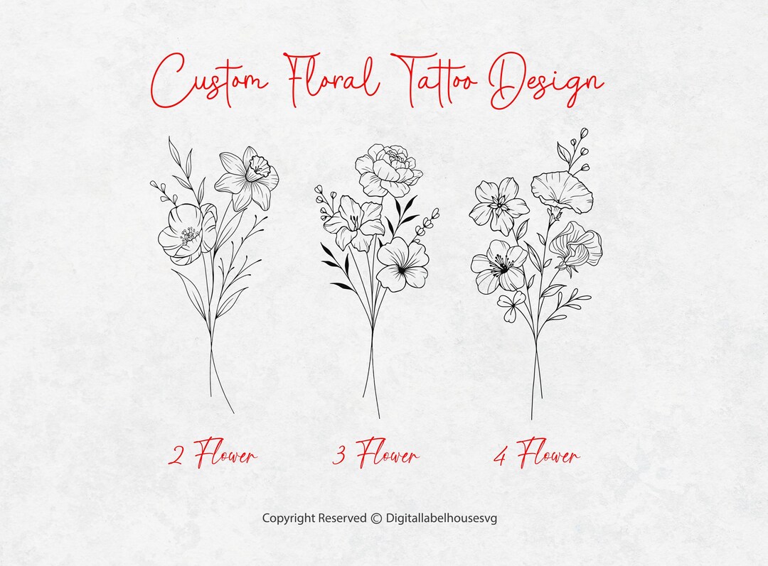 Custom Floral Tattoo Design, Small 1-4", Tattoo Commission, Birth ...