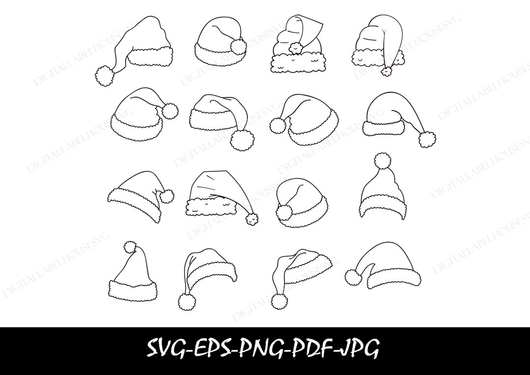 Santa Hat Outline SVG, Santa Hat Cut File, Christmas Hat Svg Bundle ...