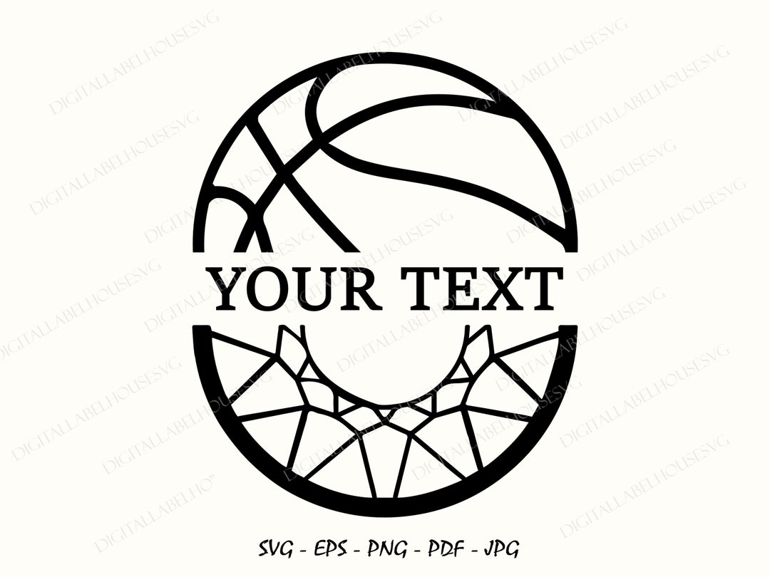 Black Bold Half Basketball & Half Hoop With Net Split Name Frame - You ...