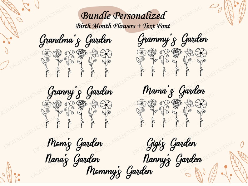 Bundle Personalized Grandma's Garden Svg, Birth Month Flowers Clipart ...