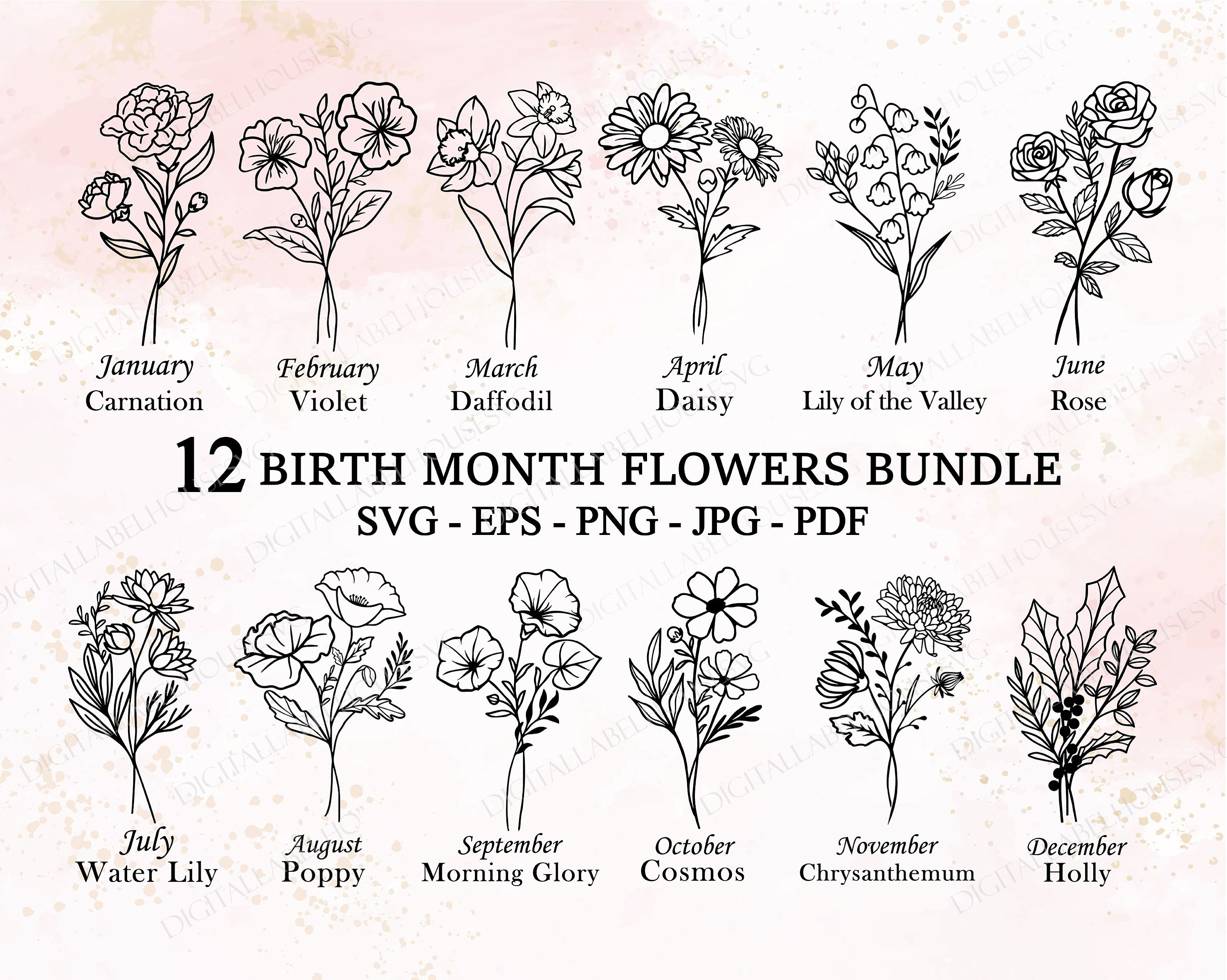 Birth Month Flowers Svg,birth Month Flower Bouquet Svg, Wildflower ...