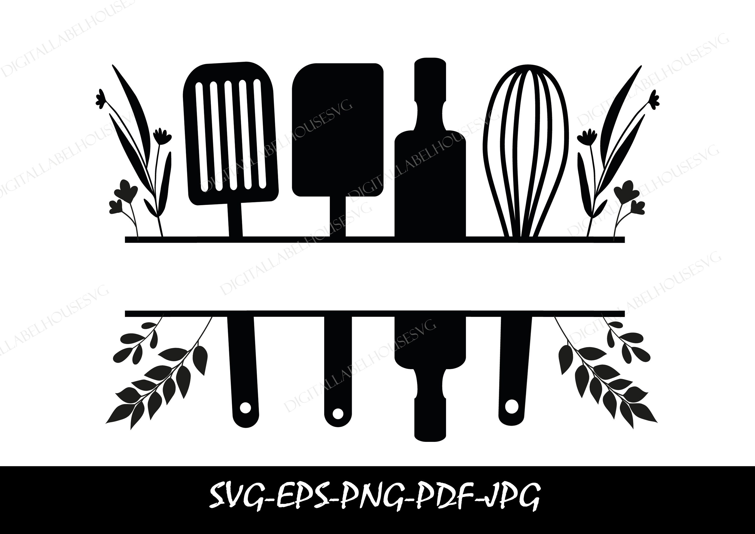 Kitchen Utensils Split Monogram SVG, Kitchen Svg, Kitchen Split With ...