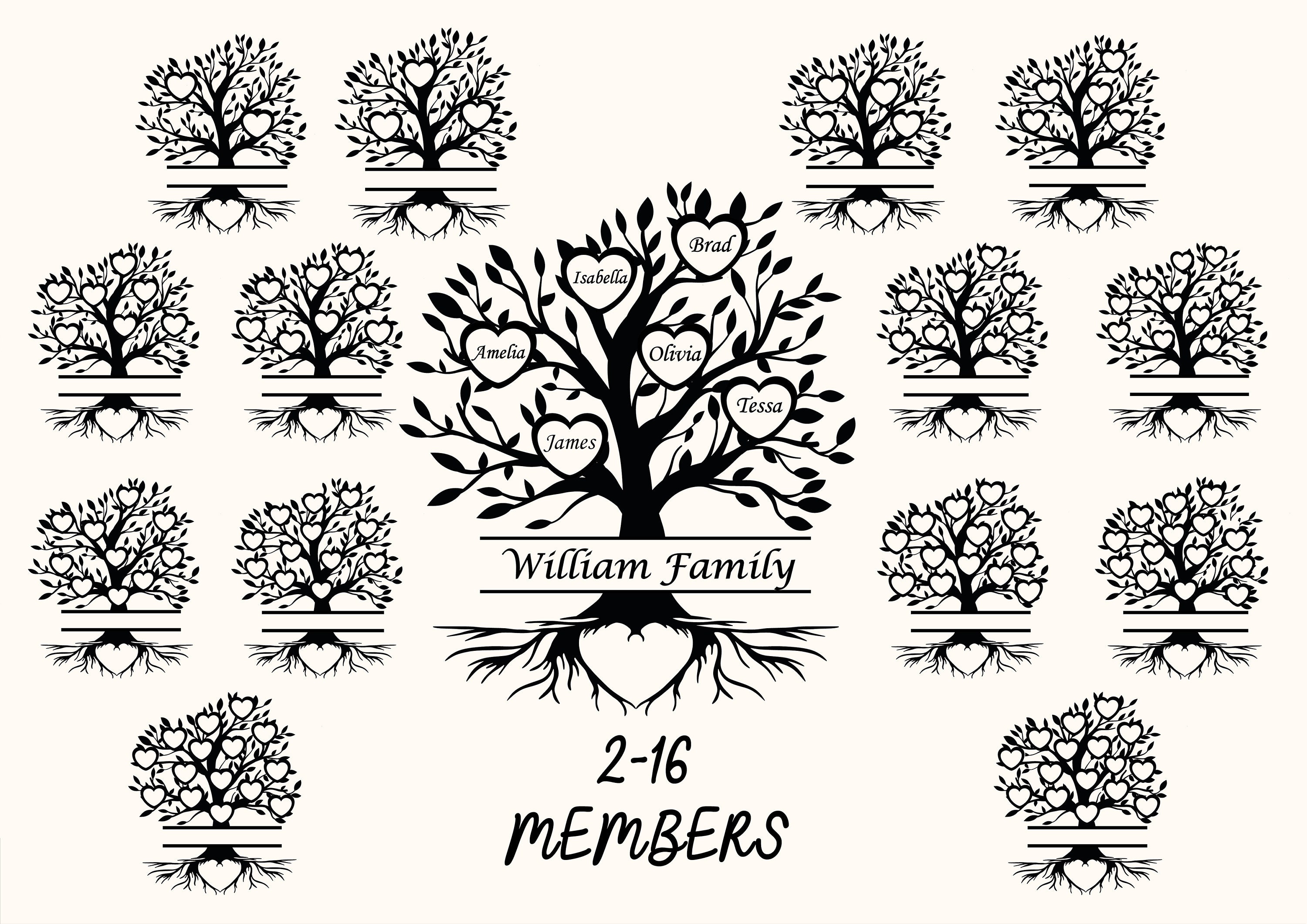 Family Tree Svg Bundle 2-16 Members, Tree of Life Svg, Family Tree ...