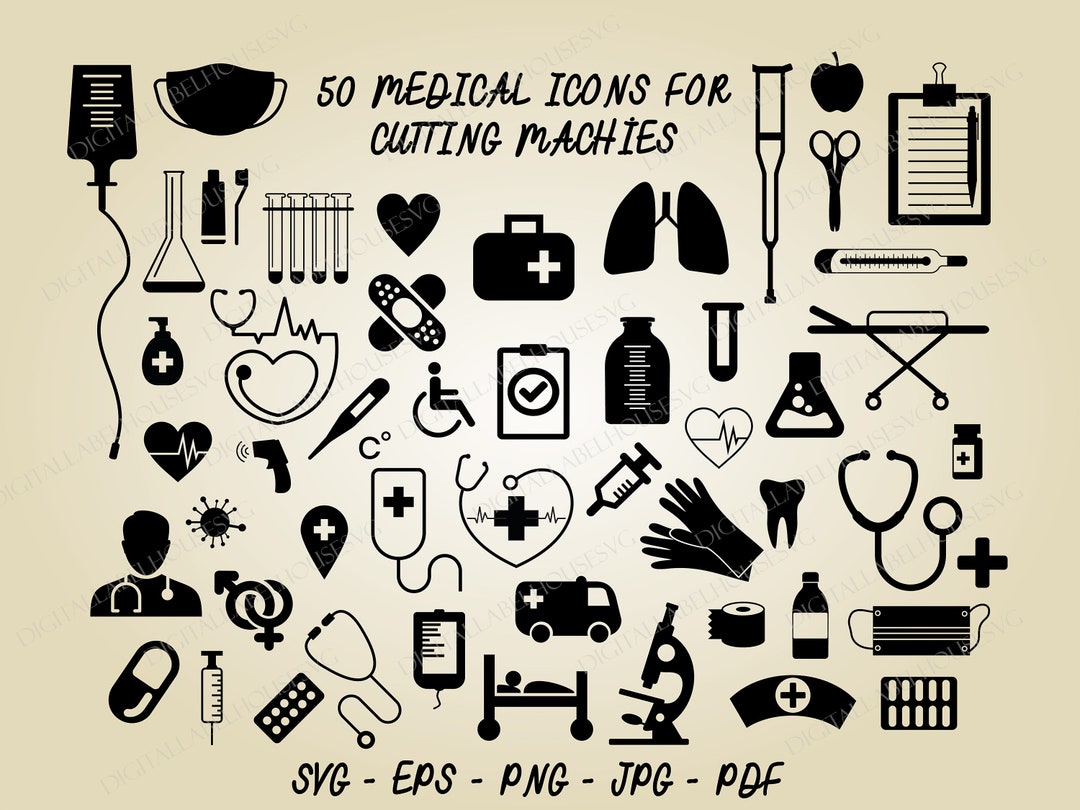 50 Medical Icons Svg, Bundle Design Svg, Cut Files Svg, Files for ...
