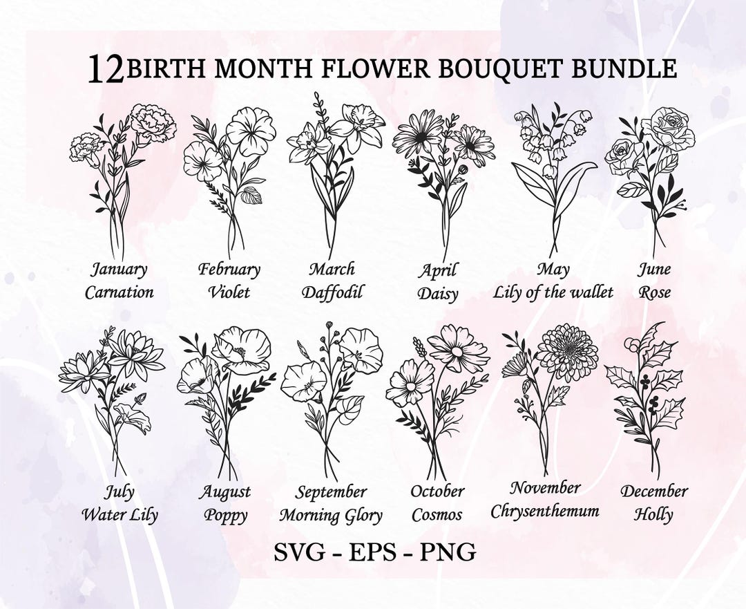 Birth Month Flower Bouquet Svg Bundle, Birth Month Flower, Flower Svg ...