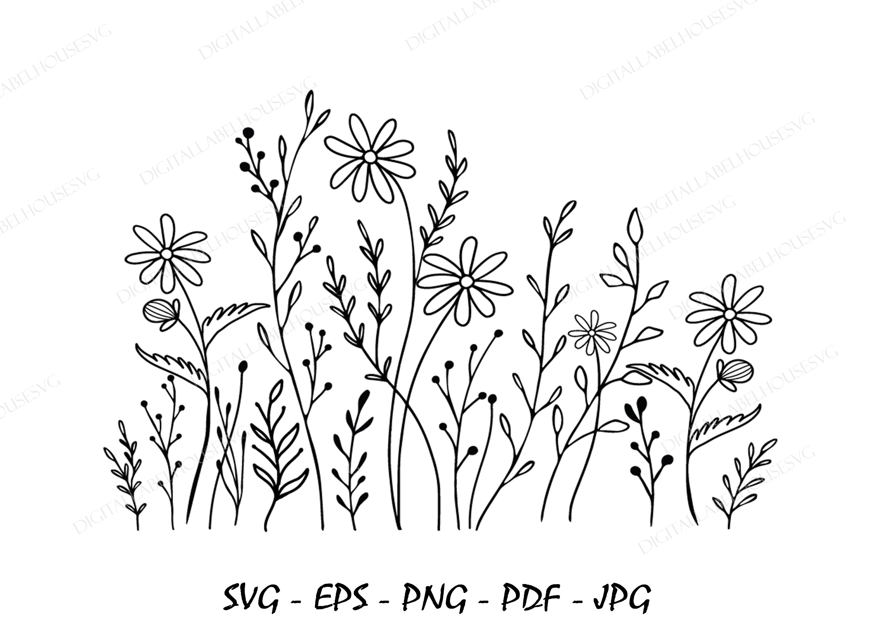 Wildflower Bundle Svg, Flower Meadow Svg, Flower Border SVG, Minimalist ...