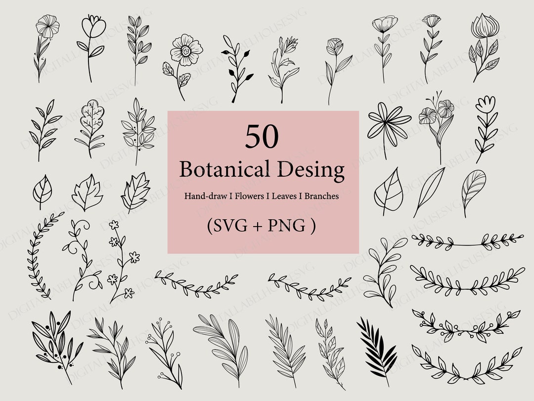 Botanical SVG, SVG Files, Flower Svg Bundle, Floral Svg, Leaves Svg ...