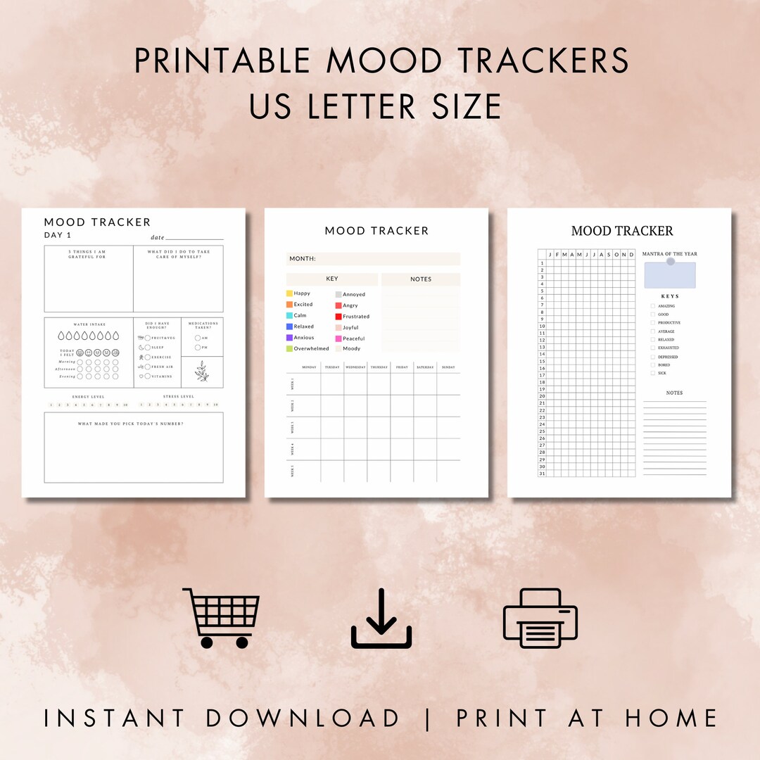 Mood Tracker Printable Minimalist Mood Tracker, Yearly & Monthly Mood ...