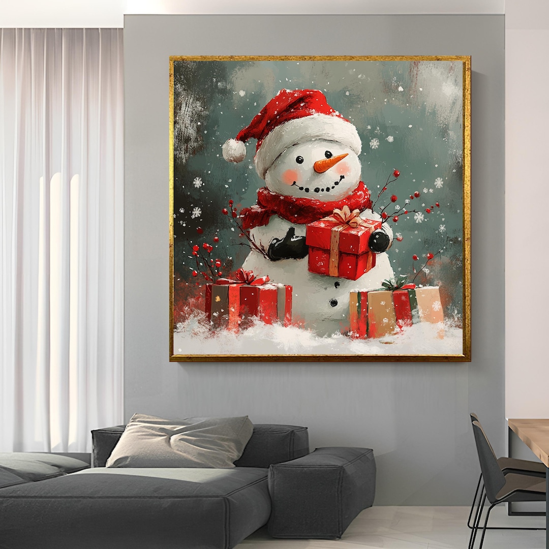 Snowman Christmas Wall Art, Winter Holiday Decoration - Etsy