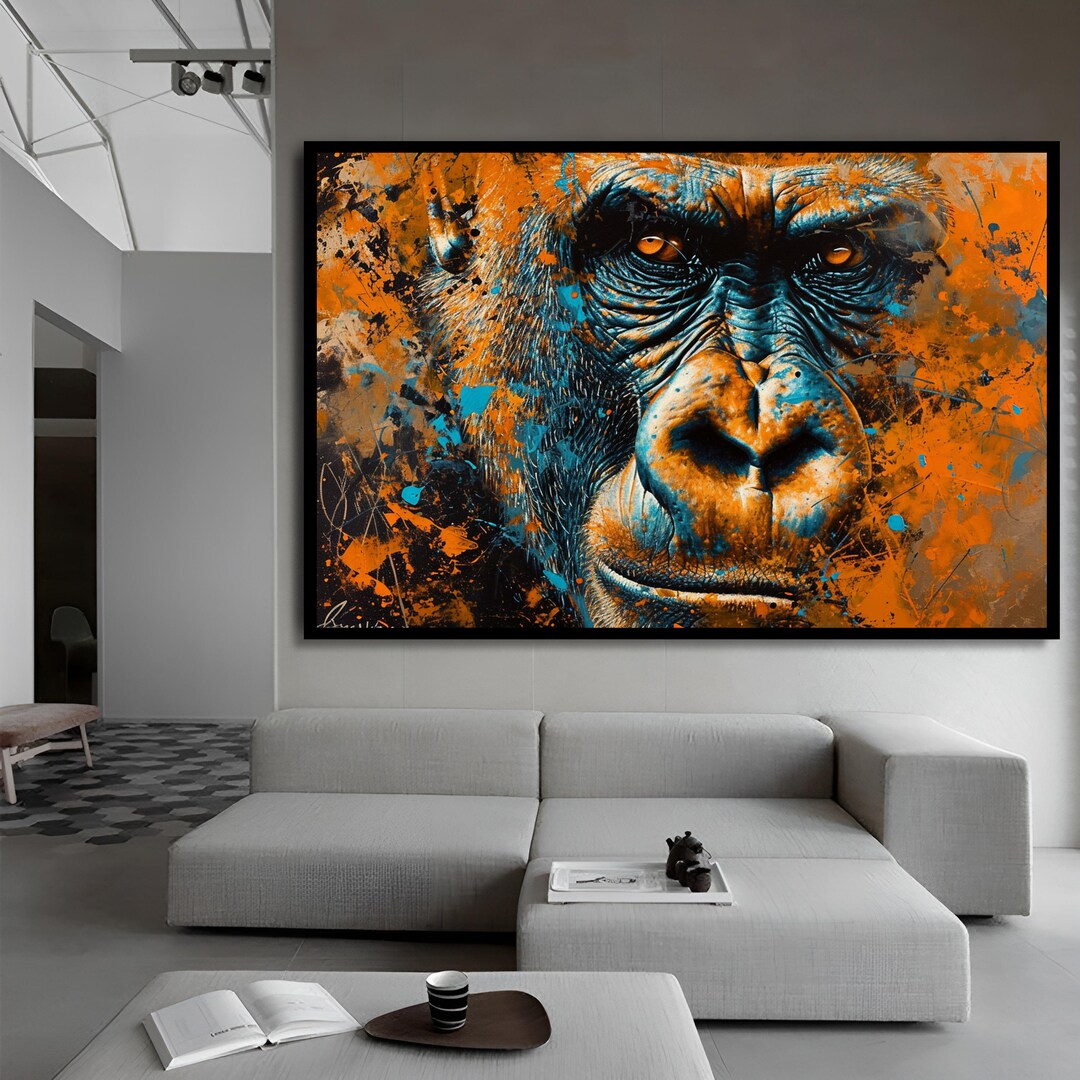 Abstract Gorilla Portrait Canvas Print, Silver Framed Wall Art - Etsy