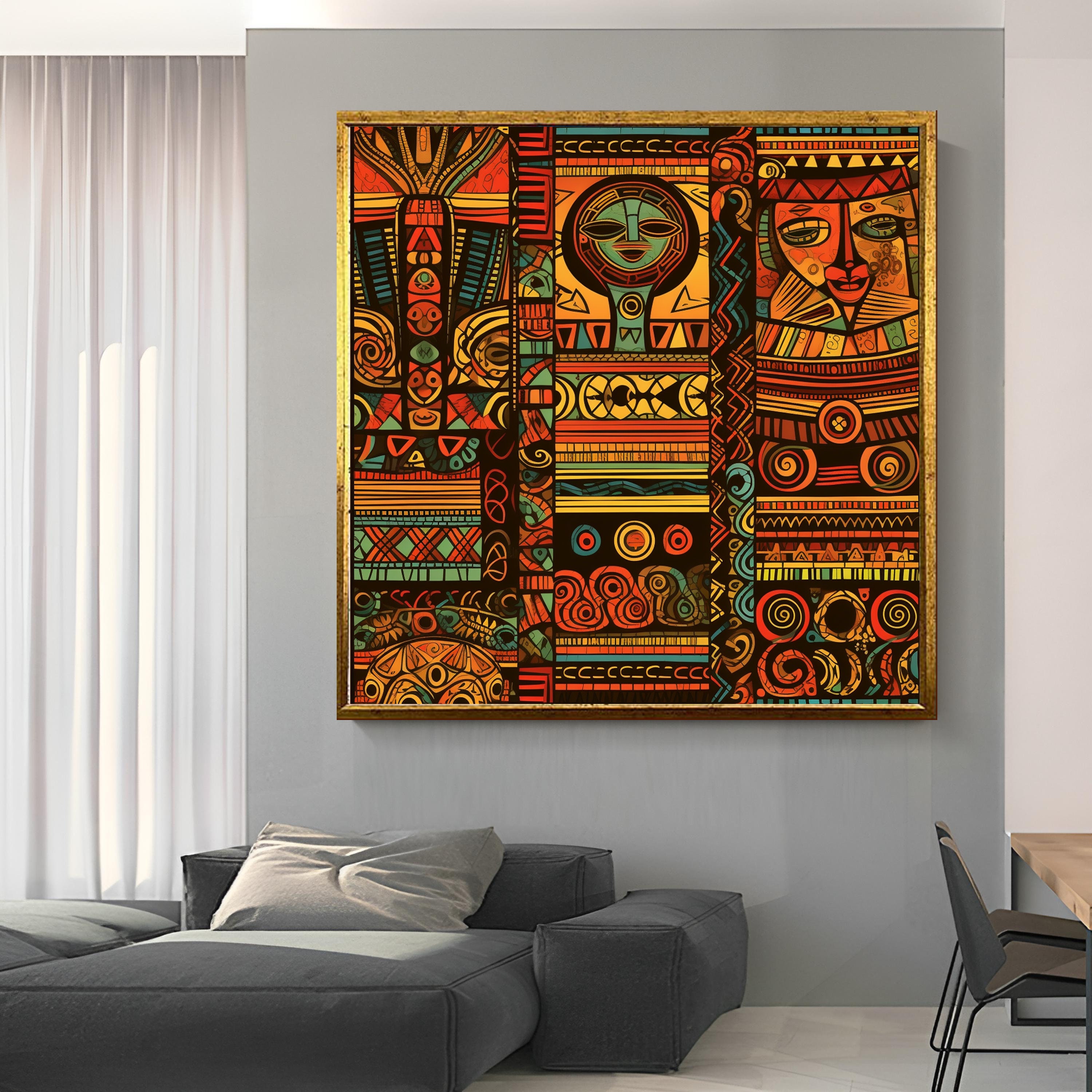 African Abstract Patterns Wall Art, Square Wall Art, African Canvas ...