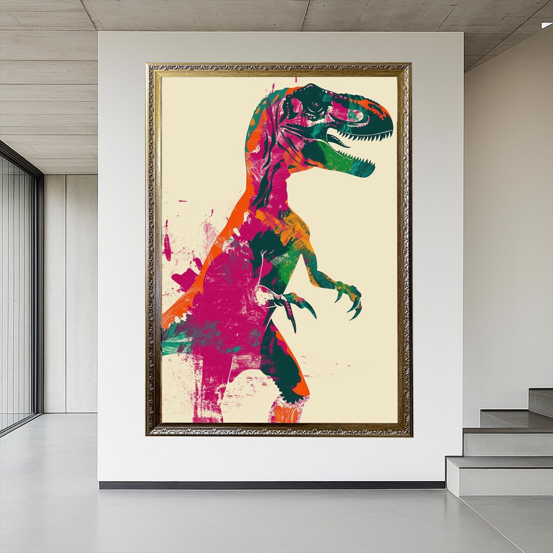 Abstract T-rex Dinosaur Canvas Print, Modern Nursery Wall Art - Etsy