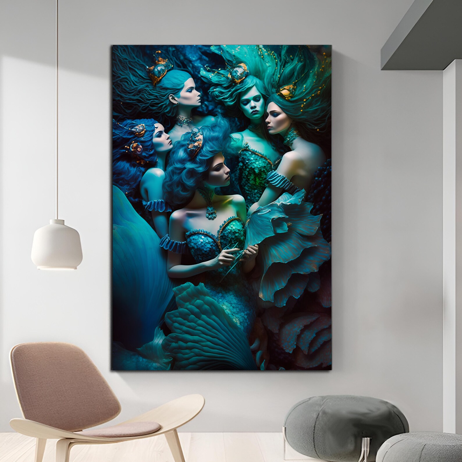 Mermaid Wall Art, Beautiful Mermaids Wall Art, Blue Wall Art, Woman ...