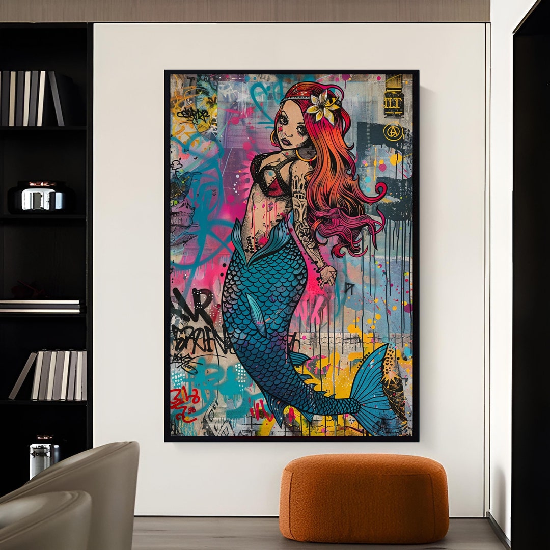 Mermaid Picture Nautical Wall Decor Framed Mermaid Art Mermaid Poster ...