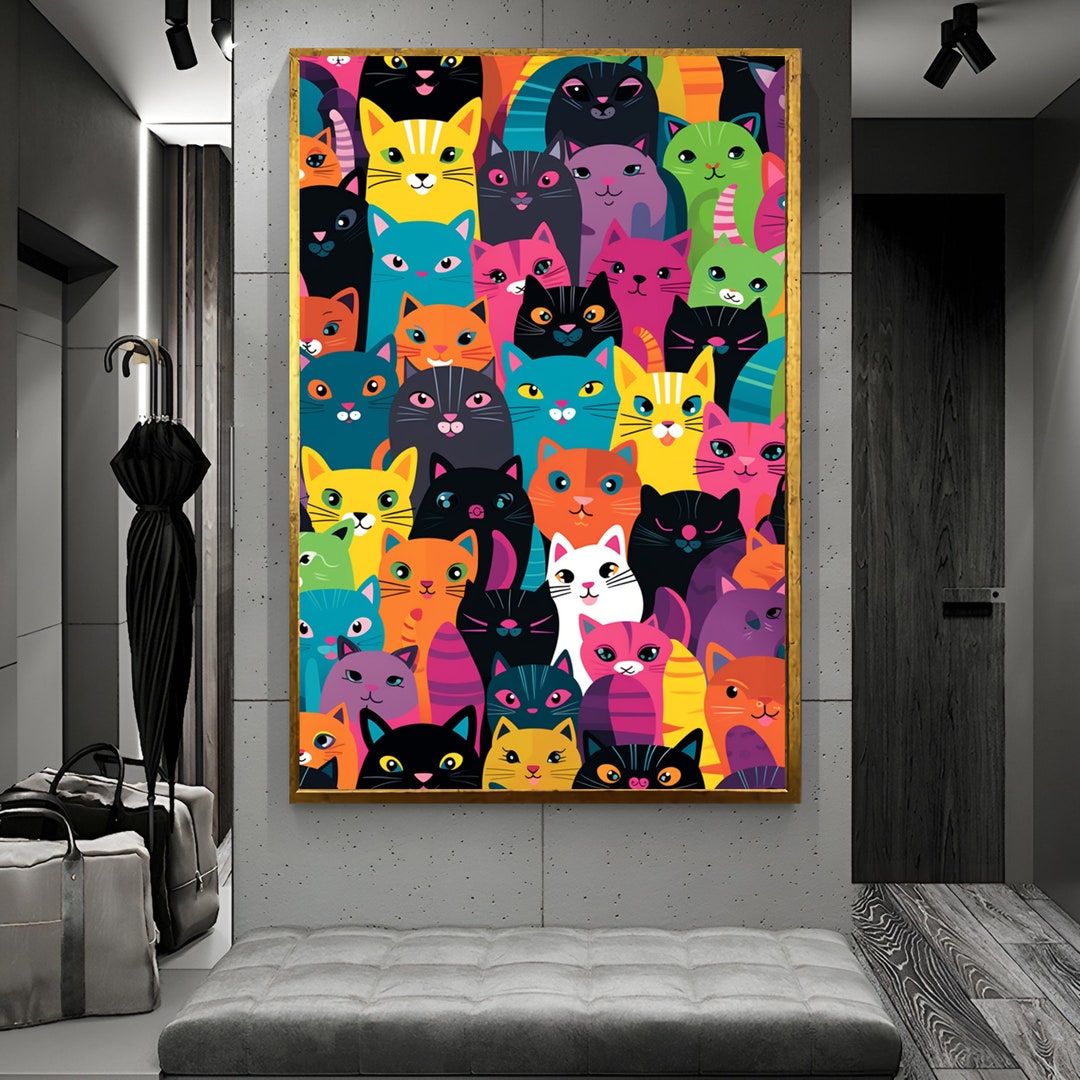Colorful Cat Themed Wall Art Cute Cat Portrait for Home Decoration Gift ...