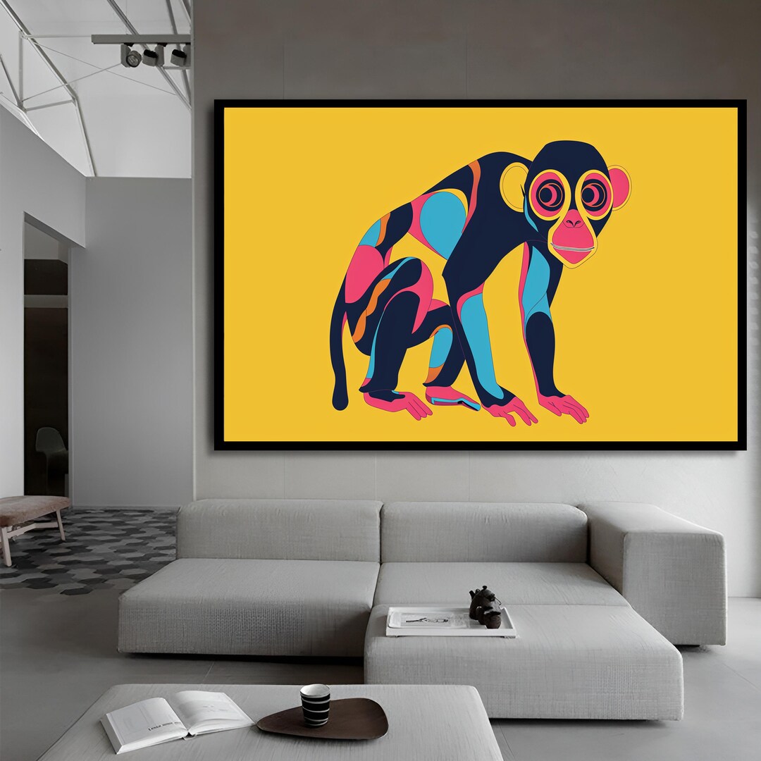 Monkey Gift Monkey Wall Decor Animal Canvas Animal Nursery Canvas Large ...