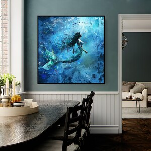 Mermaid Wall Art Ocean Design Modern Unique, Ready to Hang Oversized ...