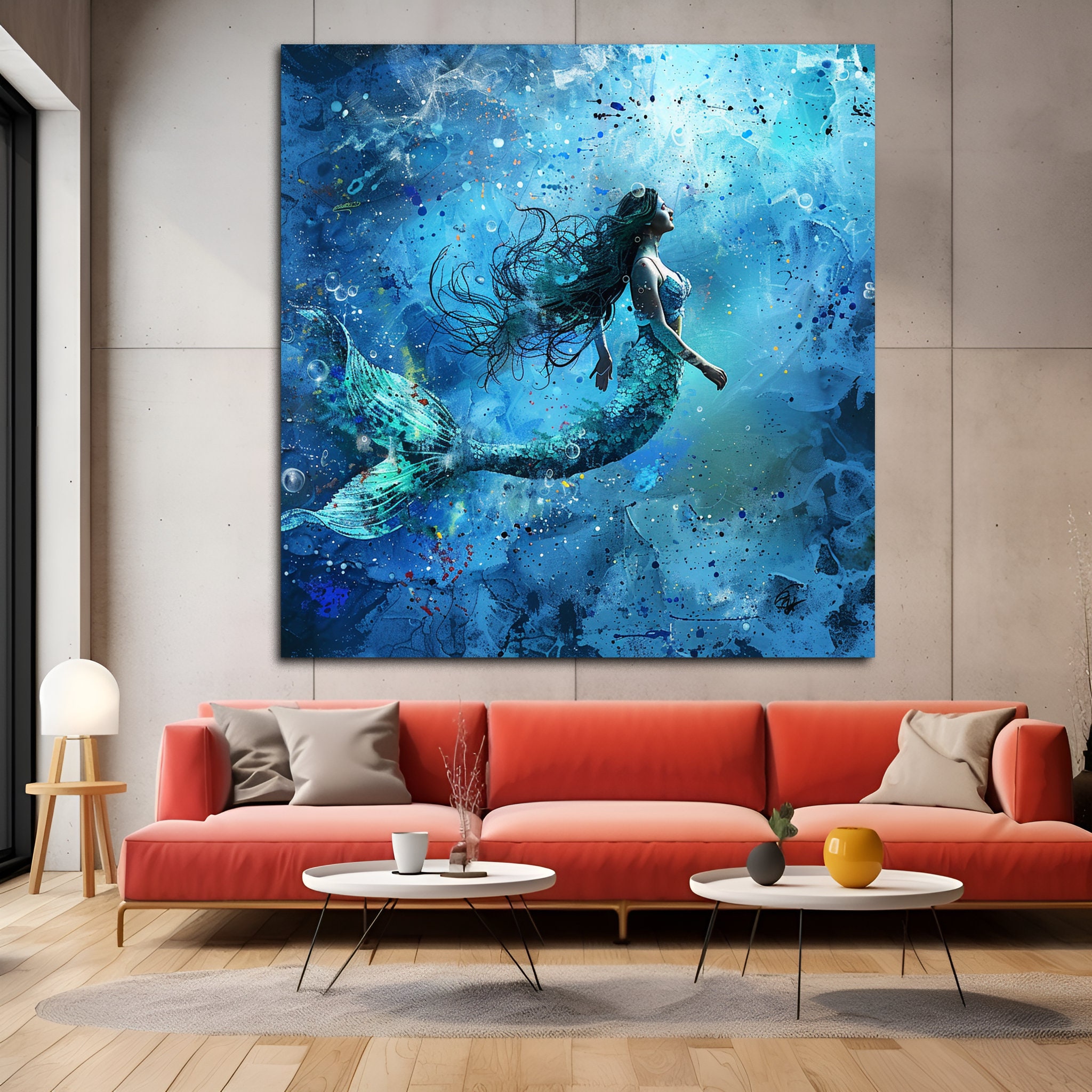 Mermaid Ocean Canvas Art, Modern Aesthetic, Ready to Hang - Etsy
