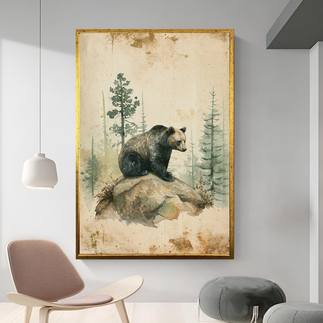 Bear Wall Art, Nursery Wall Art Bear Forest Painting Large Wall Art ...
