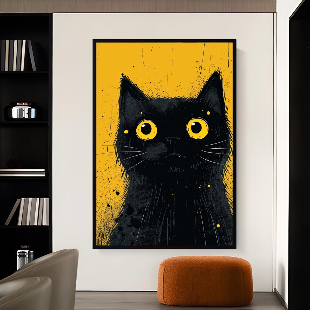 Cat Art Print, Black Cat Art Nursey Cat Print Wall Hangings Gift for ...