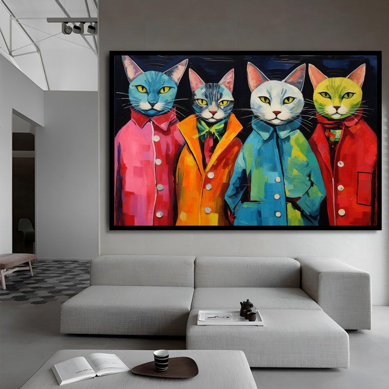 Funny Cats Portrait Canvas Art Print, Whimsical Animal Wall Decor - Etsy