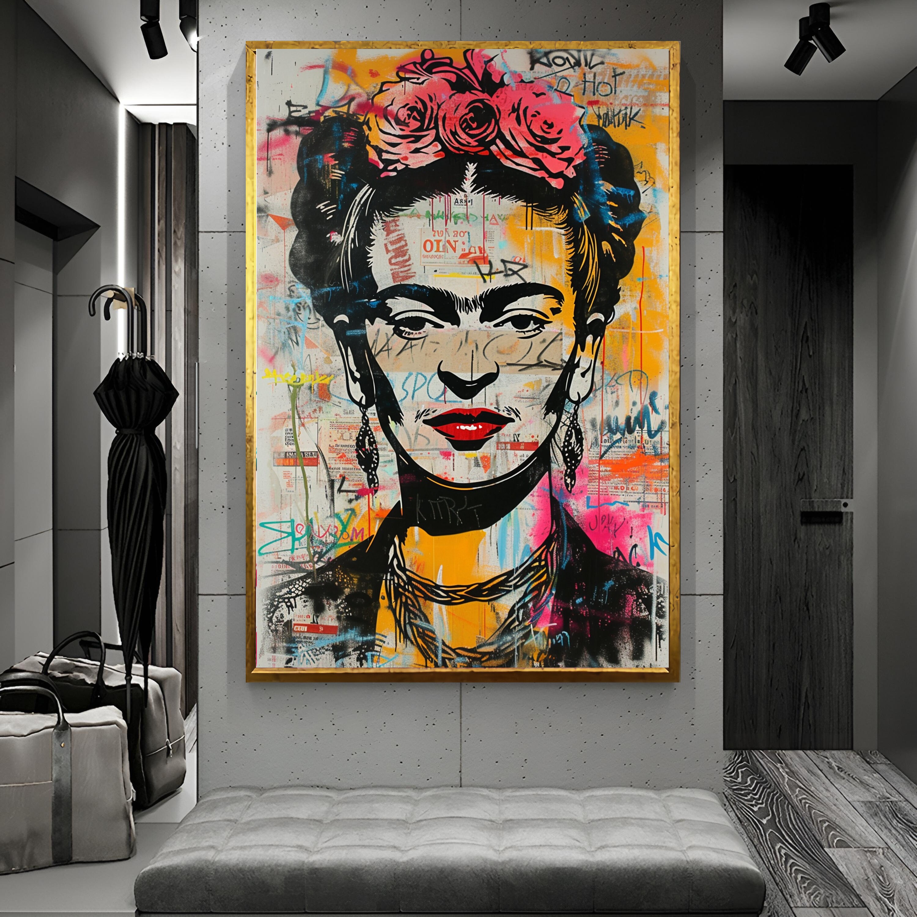 Frida Wall Art, Frida Kahlo Wall Decor Graffiti Art Large Artwork Wall ...
