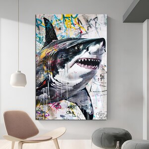 Graffiti Shark Art Banksy Art Gift Pop Art Shark Decor Shark Gifts Fish ...