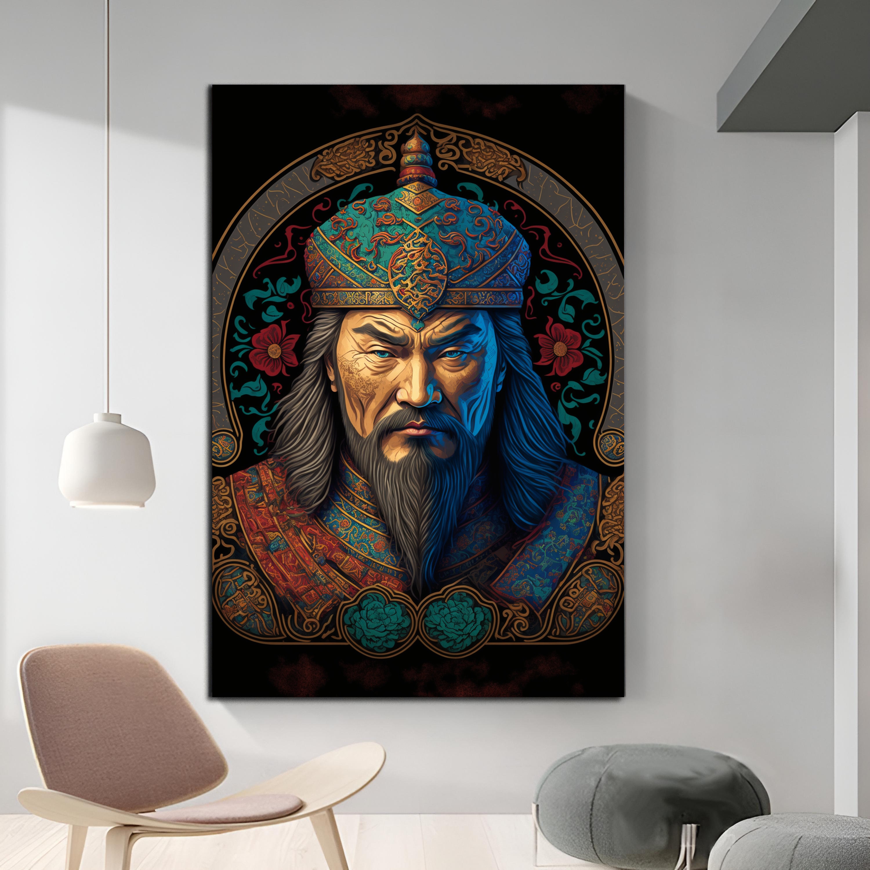 Genghis Khan Wall Art, Mongolian King Wall Decor, Fashion Wall Art ...