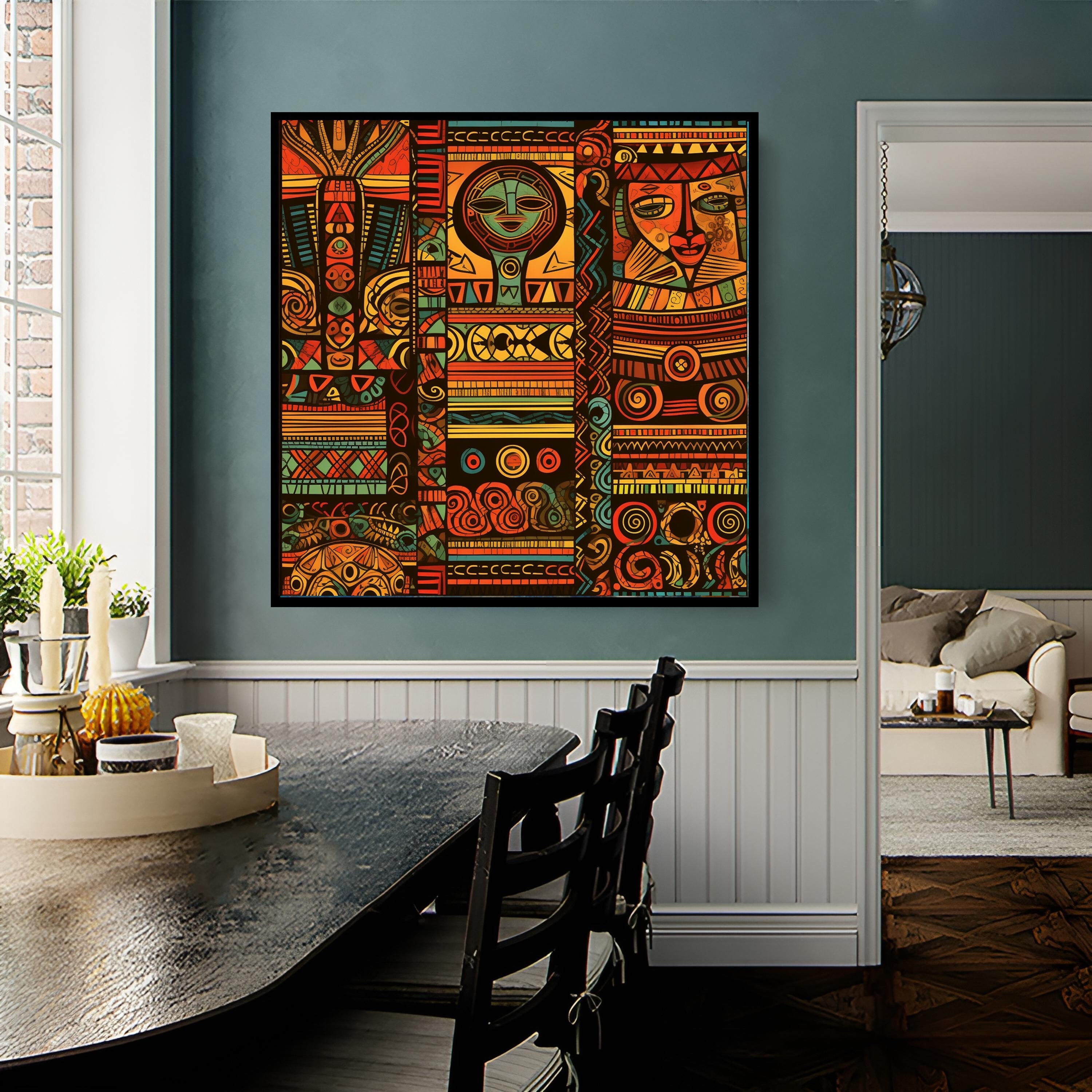 African Abstract Patterns Wall Art, Square Wall Art, African Canvas ...