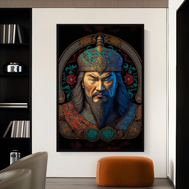 Genghis Khan Wall Art, Mongolian King Wall Decor, Fashion Wall Art ...