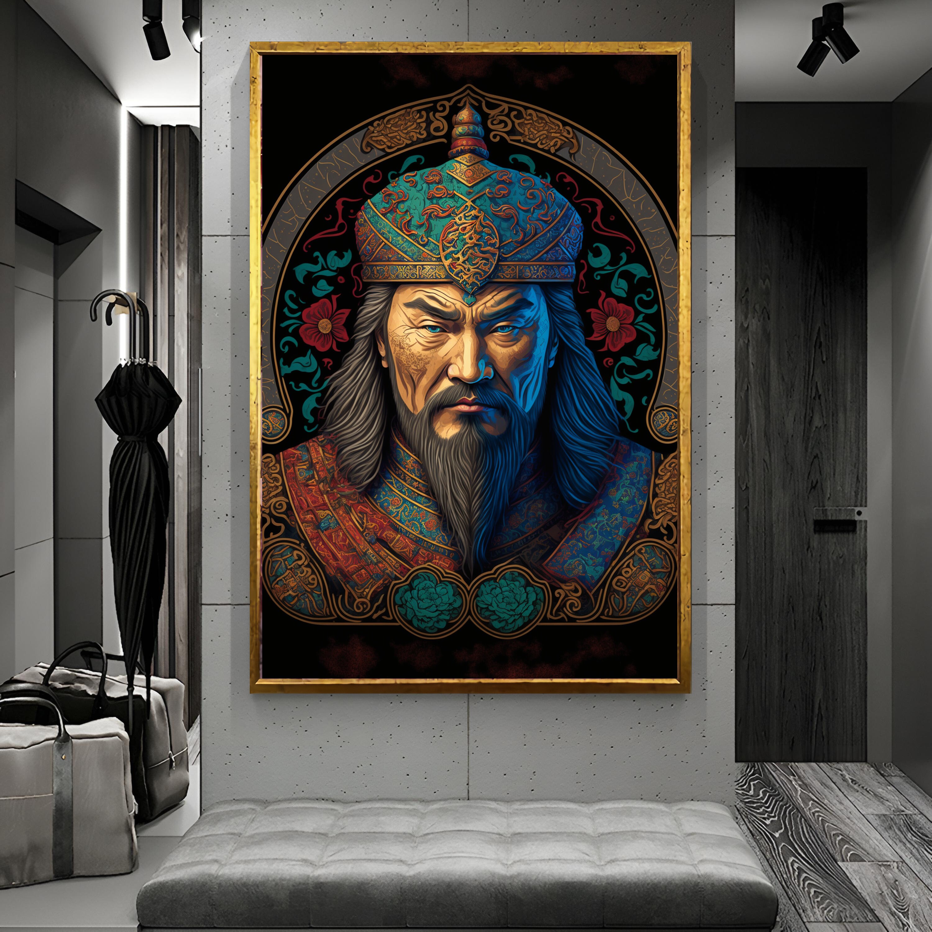 Genghis Khan Wall Art, Mongolian King Wall Decor, Fashion Wall Art ...