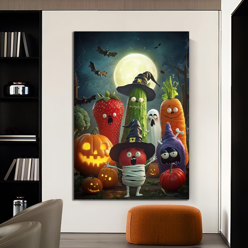 Halloween Vegetable Characters Canvas: Cute Spooky Wall Art, Kids Room ...