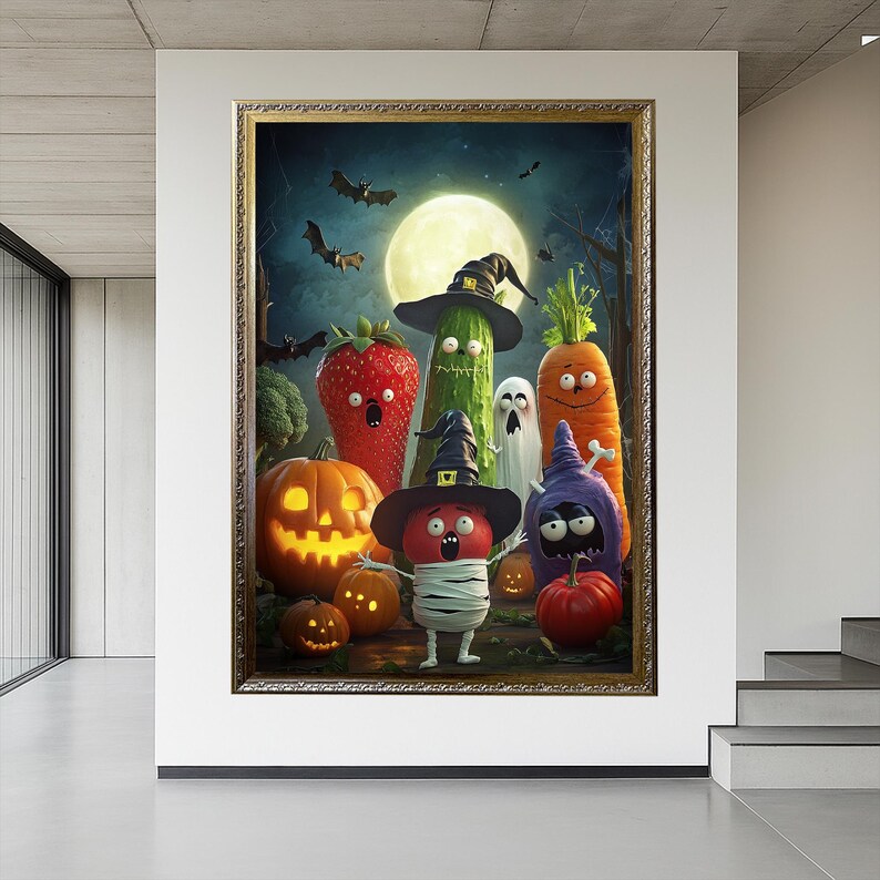 Halloween Vegetable Characters Canvas: Cute Spooky Wall Art, Kids Room ...