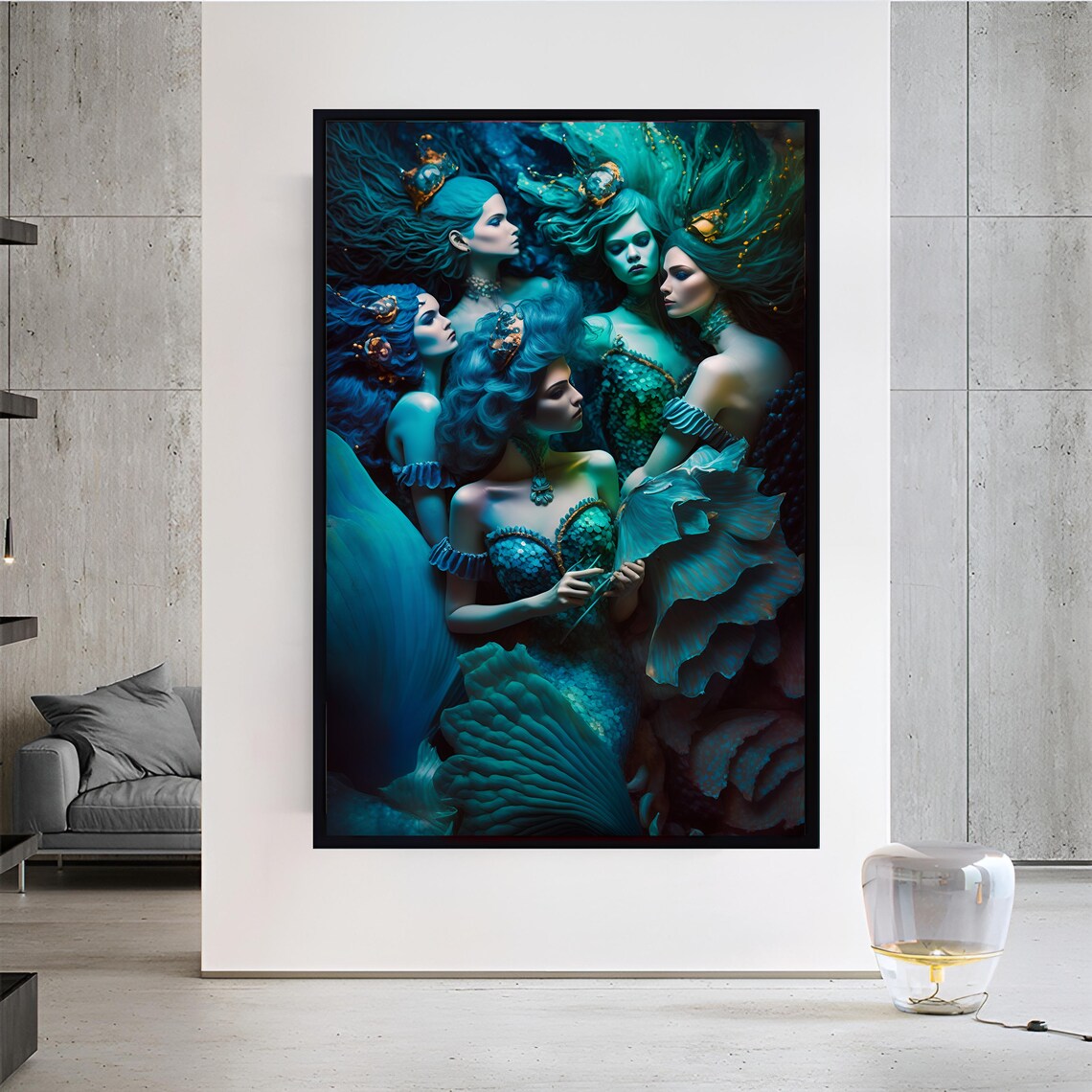Mermaid Wall Art, Beautiful Mermaids Wall Art, Blue Wall Art, Woman ...