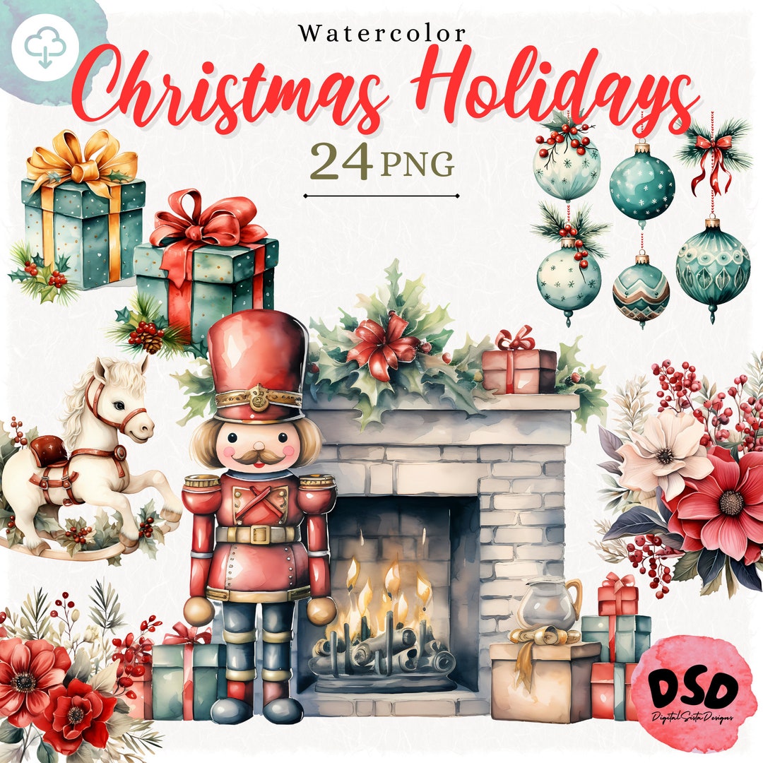 Christmas Holidays Clipart Christmas Watercolor Clipart - Etsy