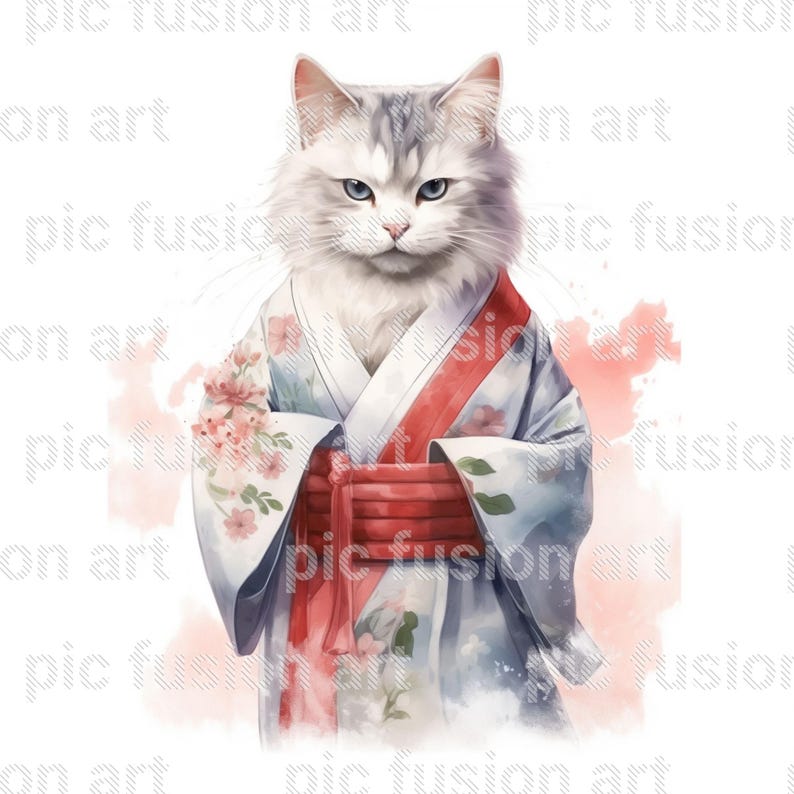 15 Cat in Kimono Clipart | Japanese Cat Illustration Set | Cute Feline ...