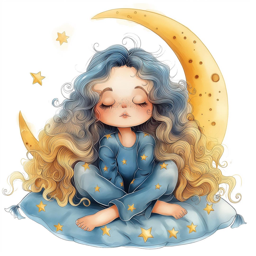 12 Enchanting Moon Girl PNG Illustrations for Mystical Scrapbooking ...