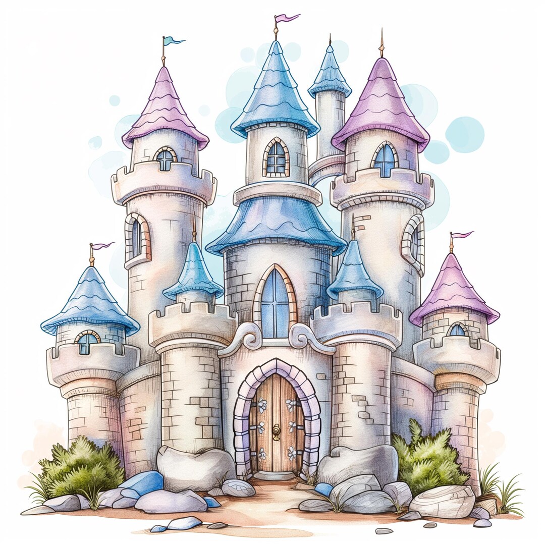12 Blue Stone Castle Clipart, High-quality Pngs, Medieval Castle Art ...