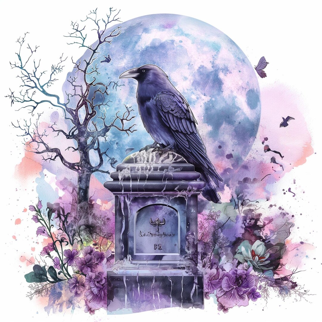 15 Black Crow Clipart Elegant Crow Illustrations for Halloween and Fall ...