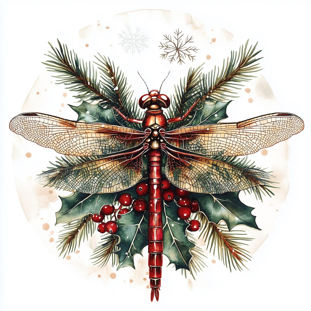 18 Christmas Dragonfly Clipart Bundle Festive Dragonfly Illustrations ...