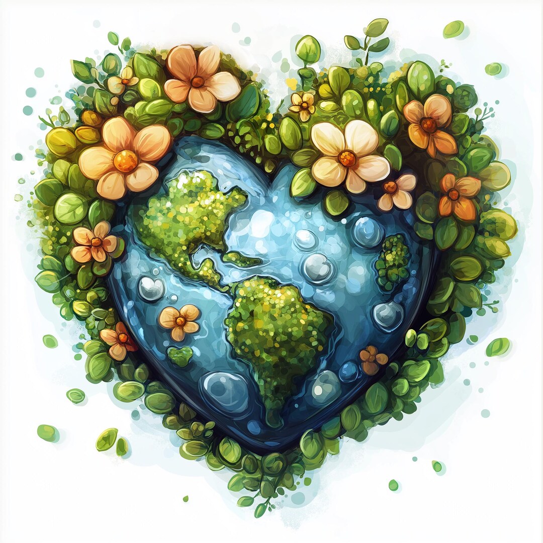 12 Earth Day Heart Clipart, Sustainable PNG Art, Green Planet Love ...