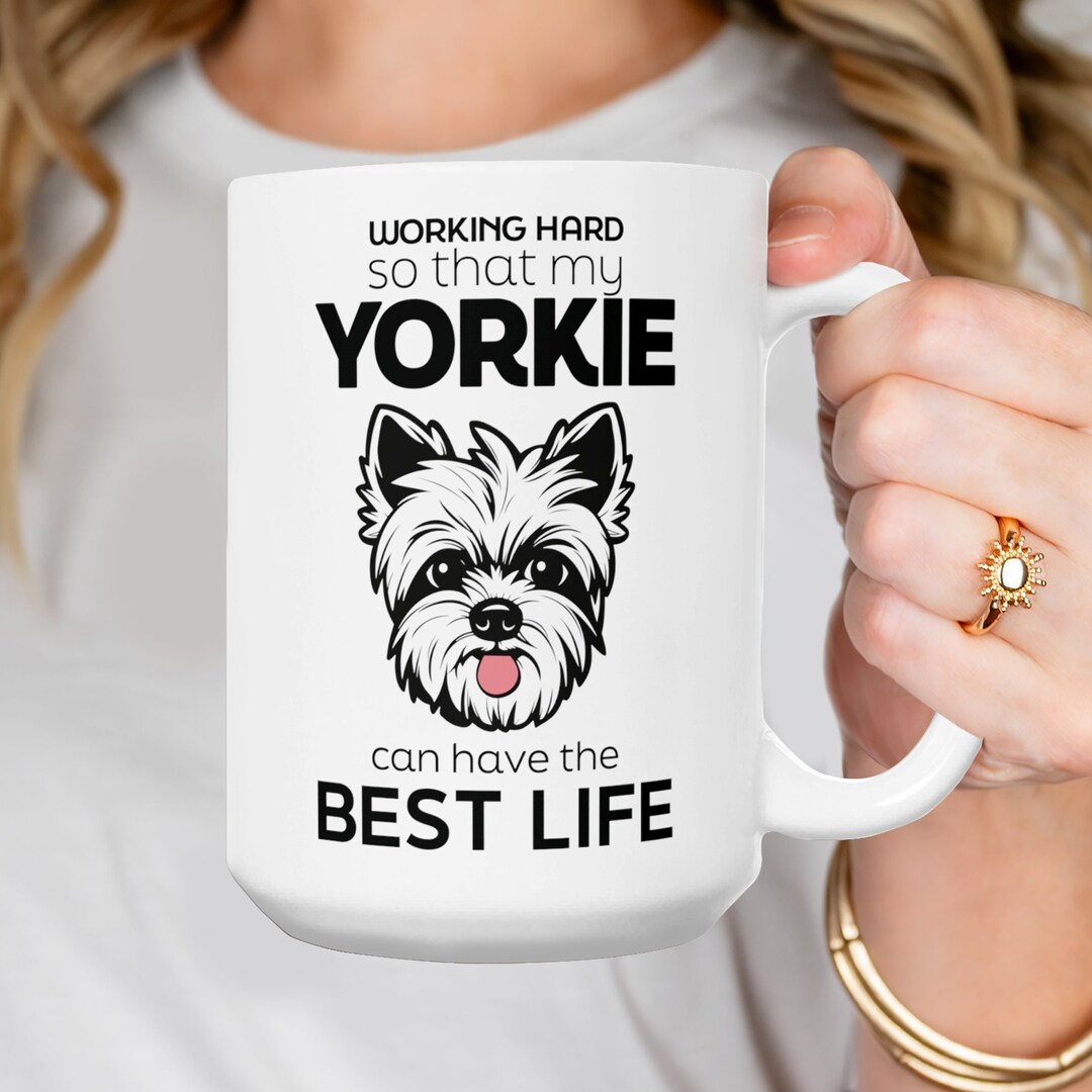 Working Hard for My Yorkie Dog Mug, Dog Lover Gift, Large Coffee Cup ...