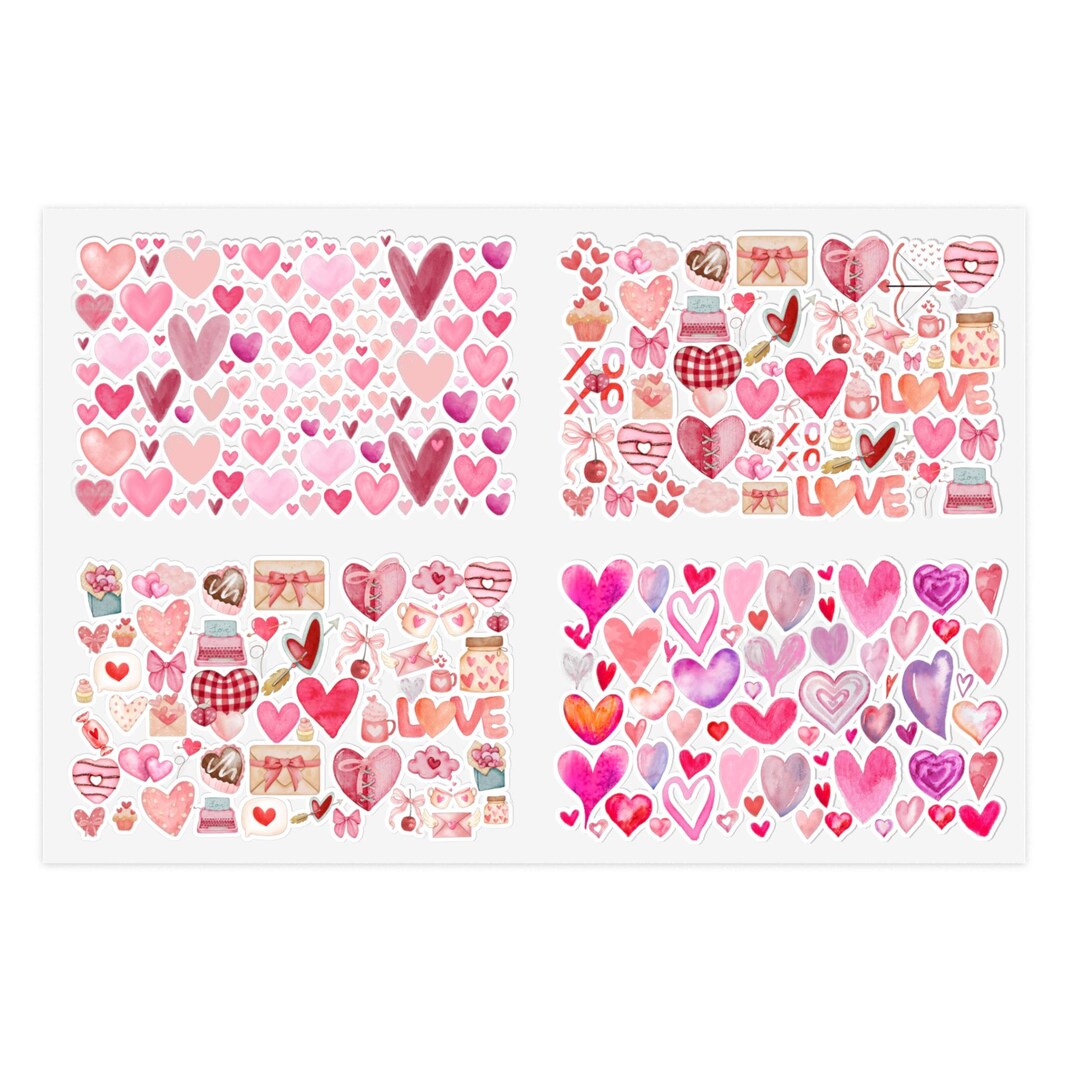 Pink Heart Collage Sticker Sheets | Valentine Heart Stickers - Etsy