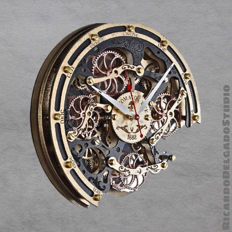 Automaton Bite 1682 black Gold Large Wall Clock With Moving Gears ...