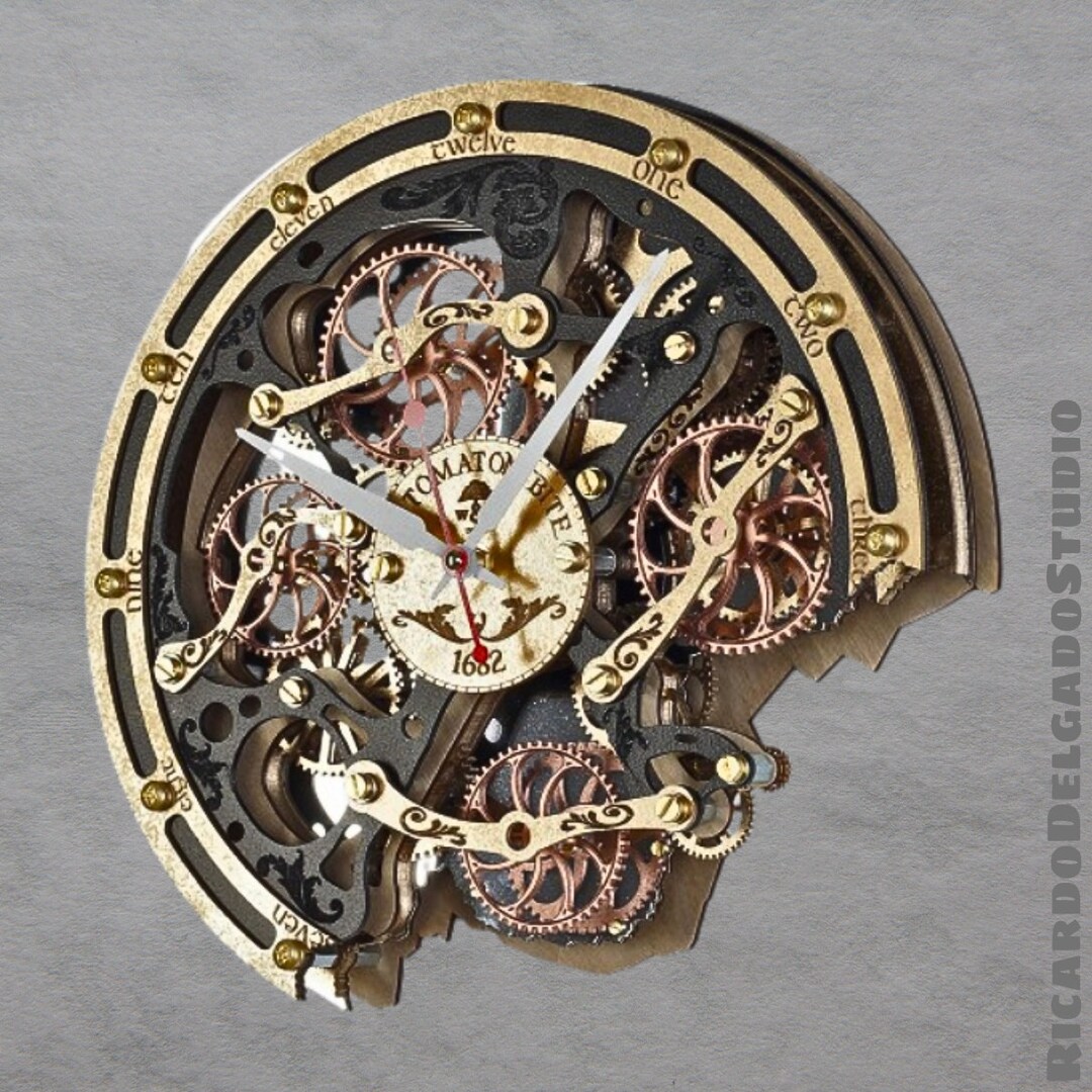 Automaton Bite 1682 black Gold Large Wall Clock With Moving Gears ...