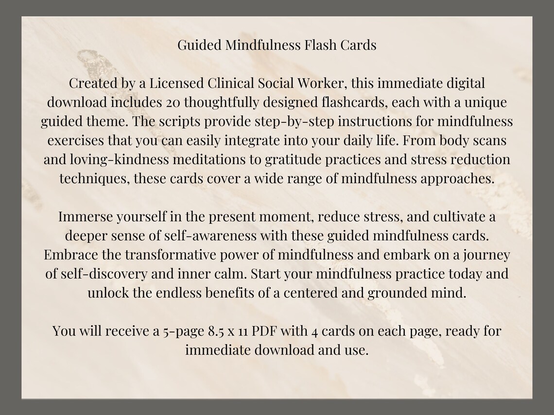 Guided Mindfulness Flash Cards, Anxiety Coping Skill Cards, Guided ...